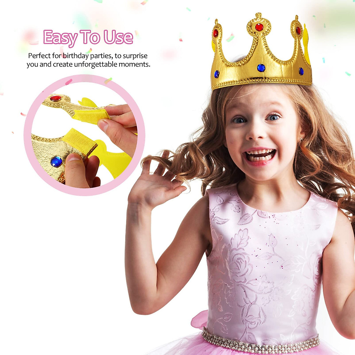 NUOBESTY Crown Hat, 4Pcs Golden Kids Party Crown Set, Fabric Birthday Crown Hat for Birthday Party & Baby Shower, Safe Material, Photo Prop, Party Hat, Princess Theme, Children's