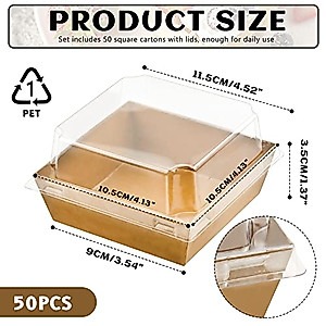 Cmkura 50 Pack Brown Square Disposable Paper Charcuterie Boxes Food Containers Bakery Boxes for Cake, Cookies, Sandwich(Small size)