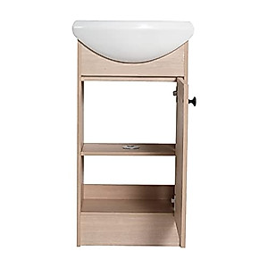 SSLine Freestanding Bathroom Vanity with Sink Modern 18-Inch Single Bathroom Vanity Set with Top Basin & Storage Cabinet Floor Stand Wood Bath Cabinet w/Ceramic Sink for Small Space -Light Oak