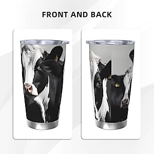 Black White Cows Tumbler with Lid and Straw 20oz Stainless Steel Car Cup for Hot and Cold Drinks, Double Wall Insulated Travel Coffee Mug Reusable Drink Thermos Cup Birthday Gifts