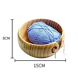 AMZTEMU Wooden yarn bowl for knitting, Knitting bowl, Crochet bowl with cover - pine wood(15 * 8cm)