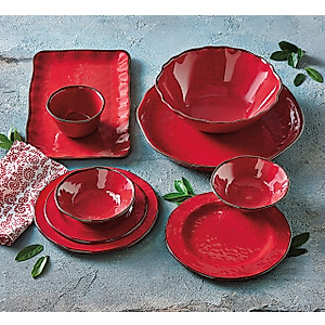 tag 10 oz. 7 in. Veranda Cracked Glazed Solid Red Wavy Edge Melamine Plastic Dinnerware Bowls Set of 4 Dishwasher Safe Indoor Outdoor Round Red Bowl Set of 4 Red