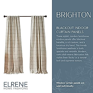 Elrene Home Fashions Brighton Windowpane Plaid Blackout Window Curtain, Living Room and Bedroom Drape with Rod Pocket Tabs, 52" x 84", Linen, 1 Panel