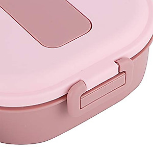 Raviga Stainless Steel Lunch Box 4 Compartments Portable Bento Box for Kids Student or Adult Food Storage Containers with Lids Airtight Soup Bowl And Tableware Large Capacity 50-oz(Pink)