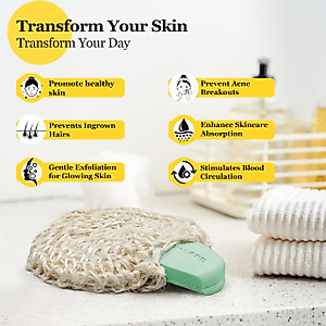 Natural Handwoven - Sisal Loofah - Body Scrubber Made from Premium Agave Fibers - Arabic - Turkish Style Shower loofah - Loofah Sponge with bar Soap Pouch - Loofah Exfoliating Body Scrubber (2-Pack)