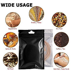 WEKOIL 100 Pack Mylar Zip Lock Bags Aluminum Foil Bags 3.5x6 Inch Sample Packaging Zipper Wrap Heat Seal Resealable Tear Notch Mylar Bags Pouch Food Storage Bags,Black