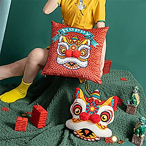 3D Dancing Lion Cushion Chinese Traditional Lucky Lion Embroidery Cushion