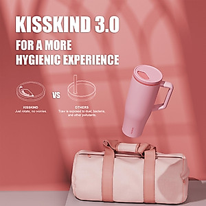 KISSKIND 40 oz Tumbler with Handle and Straw Lid, 100% Leakproof Insulated Cup Travel Coffee Mug Water Bottle, 2 Pcs