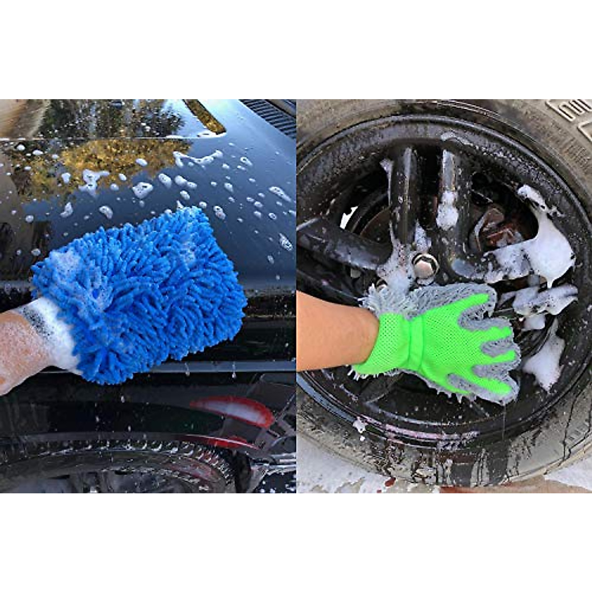 POLYTE Microfiber Chenille Car Wash and Dust Mitt and Glove Set, 3 Pack