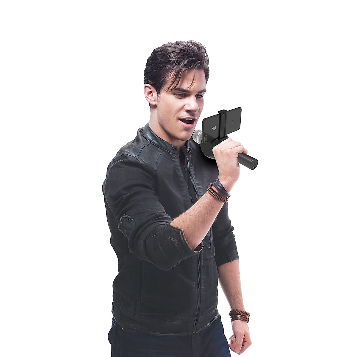 Tzumi Rock Solo Bluetooth Karaoke Microphone and Speaker with Retractable Smartphone Holder - Compatible with Most Karaoke Apps