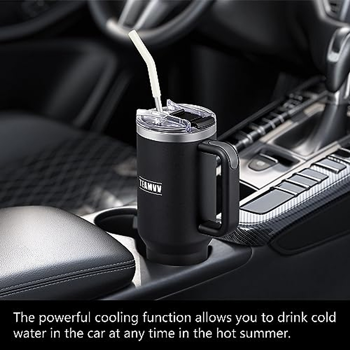 TEAMVV 40 oz Tumbler with Handle and Straw Stainless Steel Vacuum Insulated Tumbler Tea or Iced Coffee Mug for Hot or Cold Beverages 40 oz Tumbler with Handle(Black)
