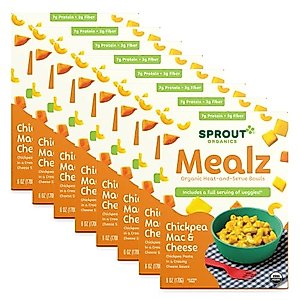 Sprout Foods Organics, Big Kid Mealz, Chickpea Mac & Cheese, Organic Microwavable 6 oz Bowl (8-count)