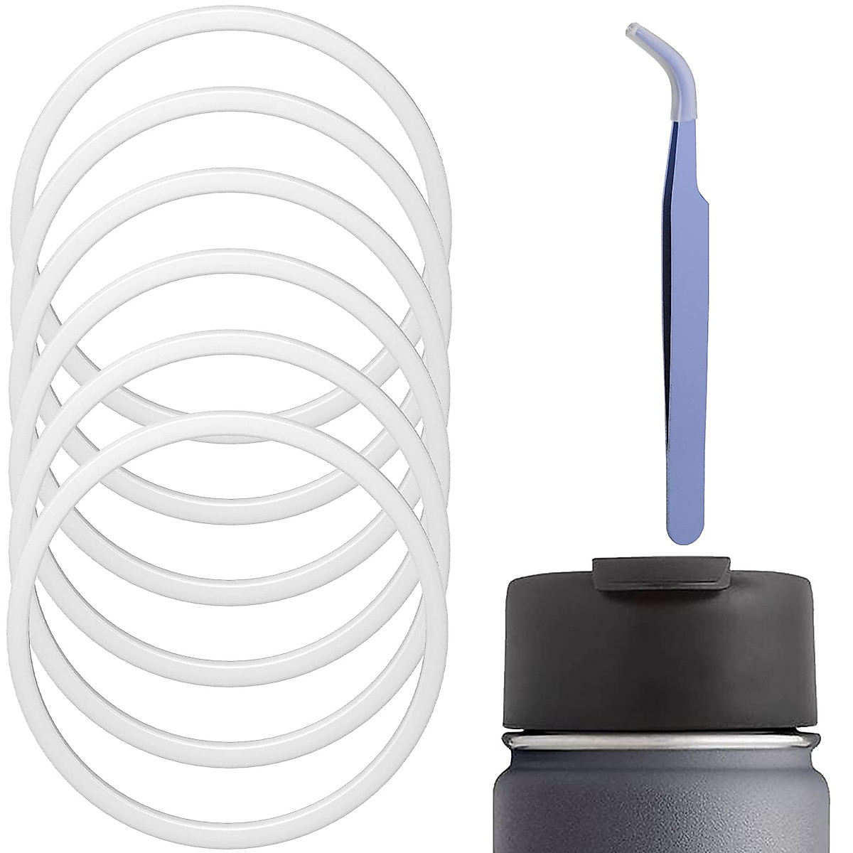 Ullnosoo Gasket Replacement for Hydro Flask Wide Mouth Flip Lid Cap, 6 PCS Silicone O Ring Leak Proof Seal for Hydroflask 2 inch with Tweezers, Easy to Install