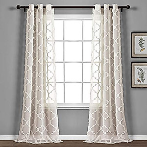Lush Decor Beige Avon Trellis Grommet Sheer Window Curtain Panel Pair (84" x 38")