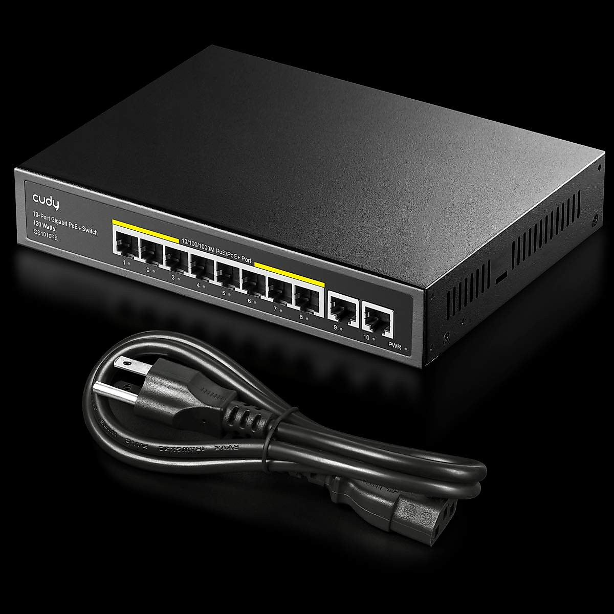 Cudy 8 Port Gigabit PoE Switch, 120 Watts PoE Budget, 8 10/100/1000Mbps PoE+ Ports, 2 Gigabit Uplink Ports , 802.3at, 802.3af, 1/2 (+), 3/6 (-), Fanless, Plug and Play, GS1010PE