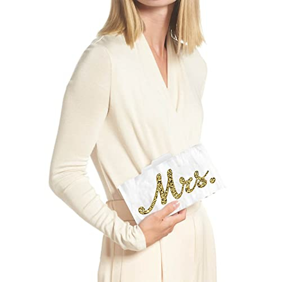 Mrs Clutch Purse Women Evening Bag Handbag for Bride Party White