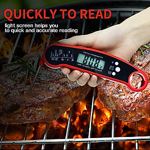Leelosp 3 Pcs Digital Meat Thermometer with Probe Waterproof Fast Read Food Thermometer Kitchen Grilling Cooking Thermometer with Backlight Magnet and Calibration for Baking BBQ Outdoor, Red and Black