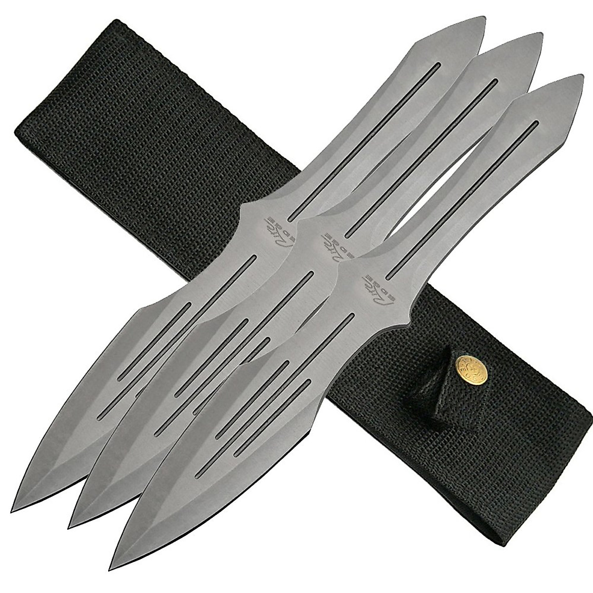 SZCO Supplies 10” Balanced Full-Tang Professional Stainless-Steel 3 Piece Throwing Knife Set with Nylon Sheath, Silver (211230-SL)