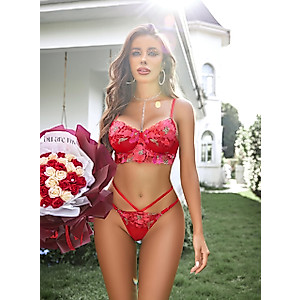 Avidlove Women Lingerie Sexy Sets with Underwire Lace Bra and Panty Set Push Up Two Piece Lingerie Pattern 4 X-Small