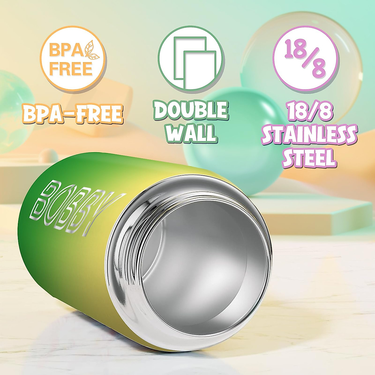 Purefly Personalized Water Bottles for Kids for School With Name or Text Custom Insulated Stainless Steel Sports Water Bottle with Straw and Handle for Girls and Boys Straw Lid Back to School Gift