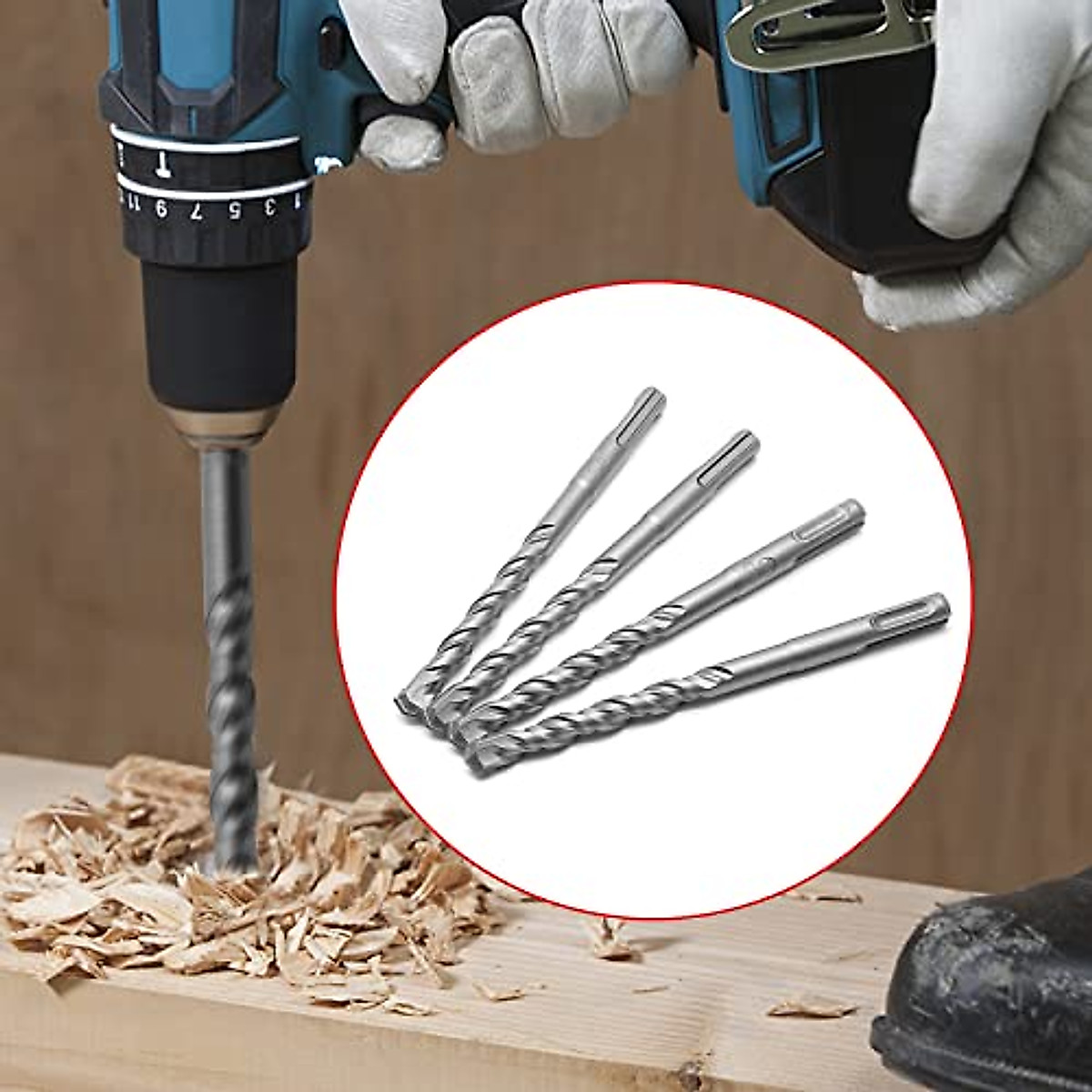 LDEXIN 4 Pcs 3/8" Diameter Rotary Hammer Drill Bits, SDS Plus Hammer Drill Bits for Concrete Masonry Wall - 6" Long