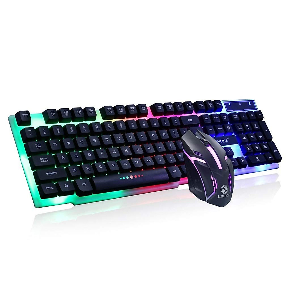 Gaming Keyboard, Gaming Keyboard Colorful LED Illuminated Backlit USB Wired PC Rainbow Anti-Skid Waterproof Design Gaming Keyboard Mouse Set for Desktop, Computer, PC (Color : Black)