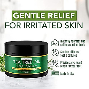Tea Tree Oil Foot Cream - Instantly Hydrates and Moisturizes Cracked or Callused Feet - Rapid Relief Heel Cream - Natural Treatment Helps & Soothes Irritated Skin, Athletes Foot, Body Acne
