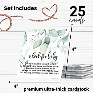 Paper Clever Party Greenery Books for Baby Shower Request Cards - 25 Pack - Rustic Eucalyptus Invitation Inserts - 4x4 Size