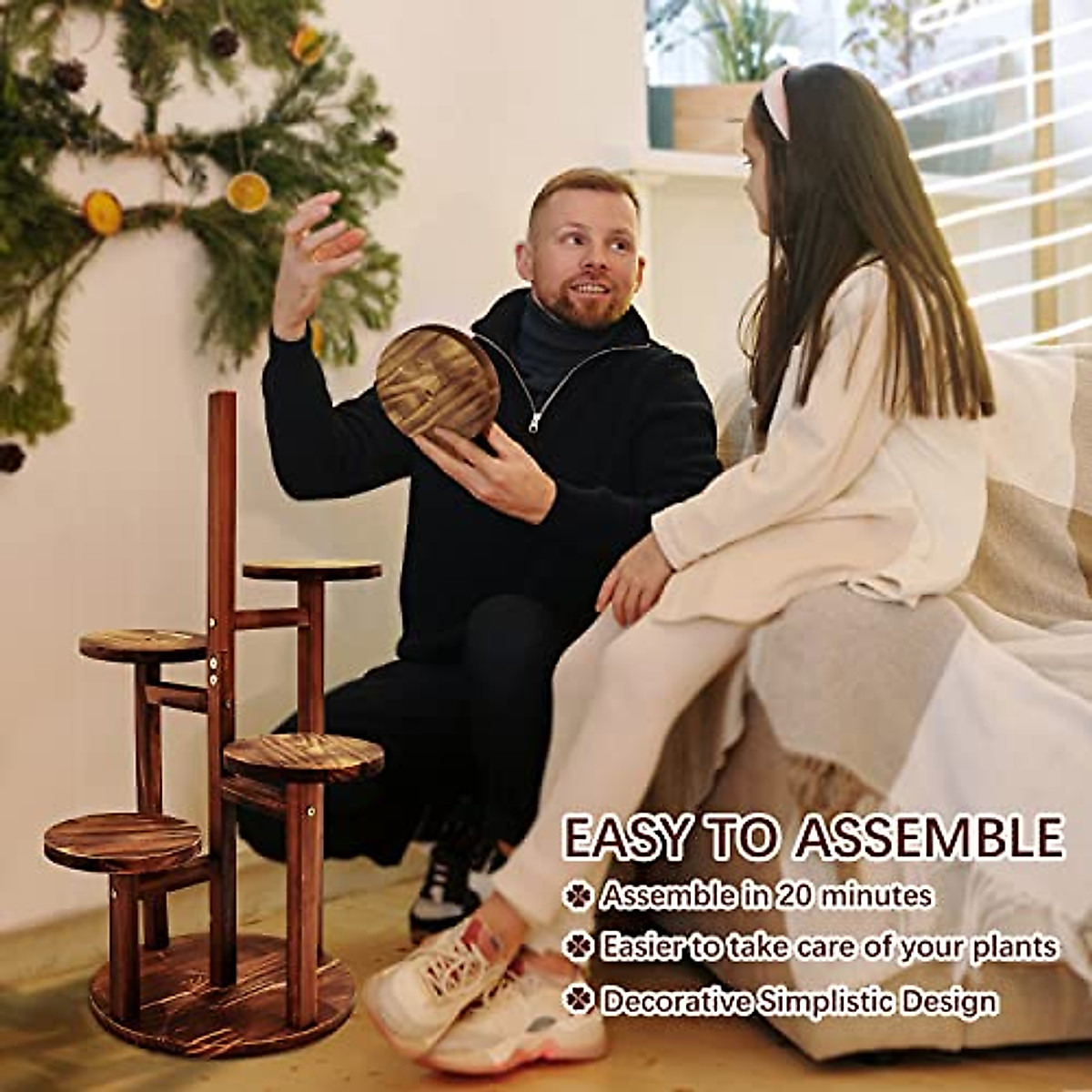 Myuilor Plant Stand, Wood Corner Plant Shelf for Indoor Multiple Plants, 5 Tiered Tall Plant Holder Flower Planter Display Rack for Living Room Balcony Outdoor Patio Garden