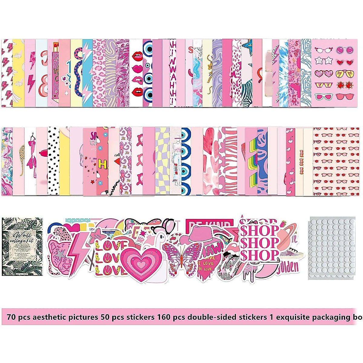 YZEASYPINK 120 Pcs Preppy Wall Collage Kit Aesthetic Pictures,Trendy Pink Photo Collage Kit,Preppy Room Decor Aesthetic,Preppy Things for Teen Girls,Cute Posters for posters for room aesthetic