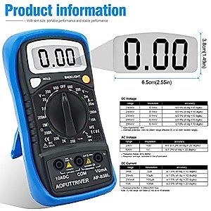 Digital Multimeter AP-838L Manual Range AC DC Amp Multimeter, Electric Tester Ohmmeter with Diode and Continuity Detector, Backlit Display and Insulated Rubber