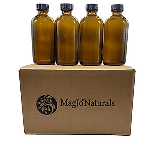 MagJo Naturals, Boston Round Glass Bottles with caps (8 Ounce Amber 6 Pack) 8 oz glass bottles with lids, amber brown glass bottles, packaged in the USA