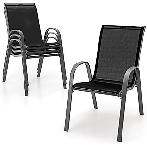 S AFSTAR Patio Chairs Set of 4, Stackable Patio Chairs Set with Armrests and Breathable Seat Fabric, Outdoor Dining Chairs Set for Patio, Pool Side, Backyard