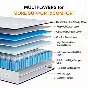 TXO Queen Mattress, 12 Inch Medium Firm Hybrid Queen Mattress with Individual Pocketed Springs& Gel Memory Foam, Enhanced Edge Support, Motion Isolation, Pressure Relief, Queen Mattress in a Box