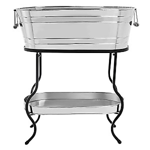 BirdRock Home Stainless Steel Beverage Tub with Stand - Oval - Bottom Tray - Party Drink Holder - Wooden Handles - Outdoor or Indoor Use - Free Standing