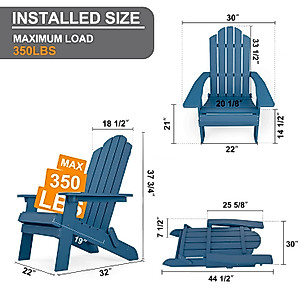 MXIMU Adirondack Chair: Folding Adirondack Chairs Fire Pit Chairs Plastic Outdoor Chairs for Lawn Backyard Deck Garden Camping - Navy