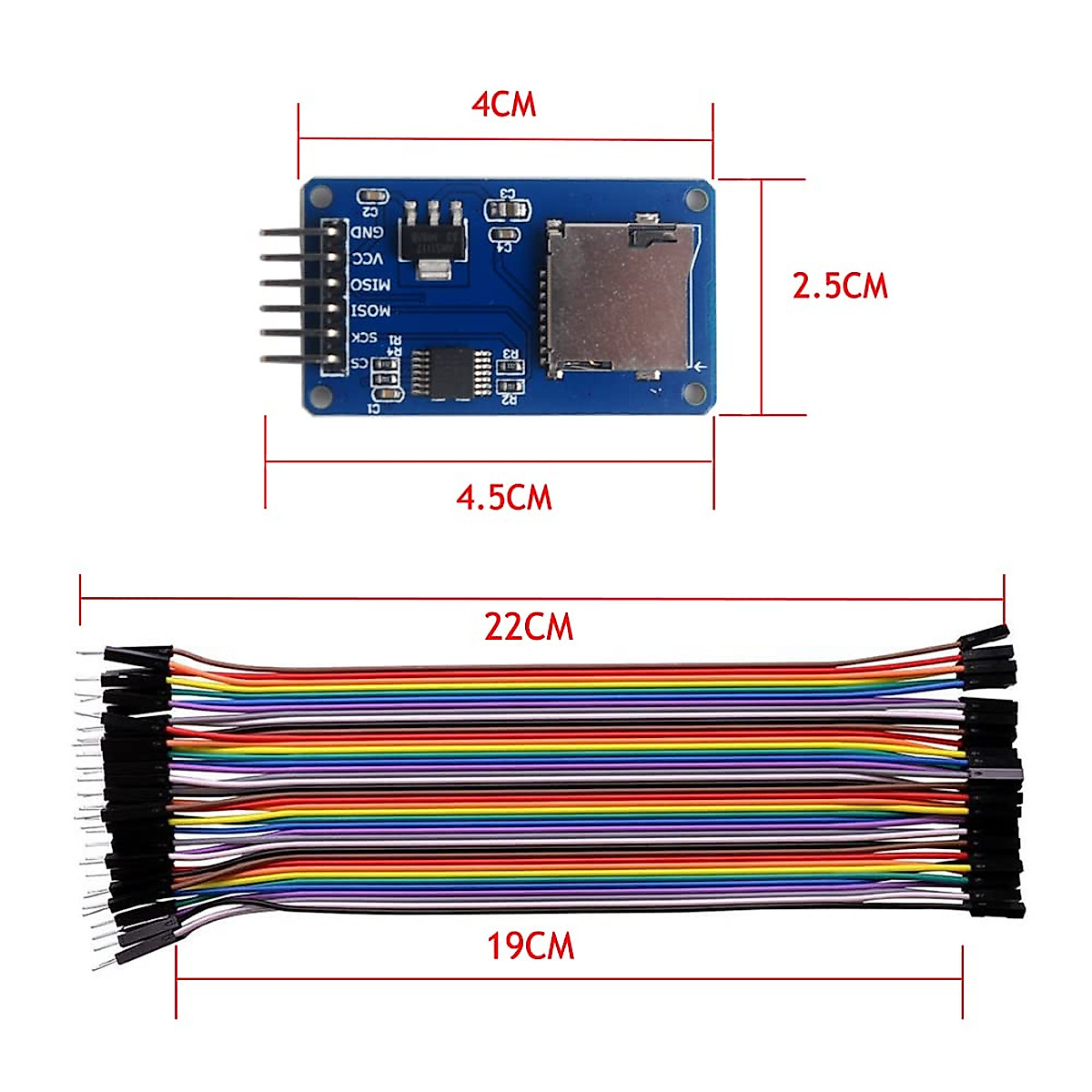 Geekstory 5 PCS Micro SD Card Module Mini TF Card Adapter with Memory Storage Breakout Board SPI Interface Driver + 40 PCS Female to Male Dupont Cable Line for Arduino Raspberry Pi