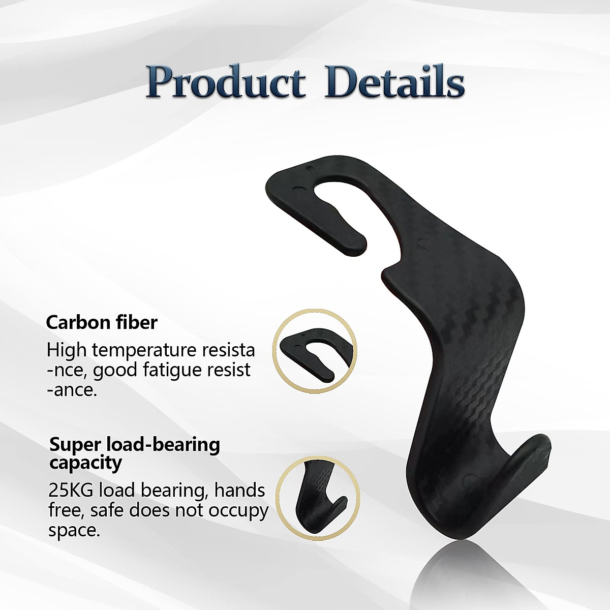 4 Packs Car Back Seat Headrest Hanger, Universal Vehicle Storage Organizer, Stylish Back Seat Hanger for Your Purse, Grocery Bags, Handbag to Keep Them from Sliding Around While Driving, Carbon Fiber