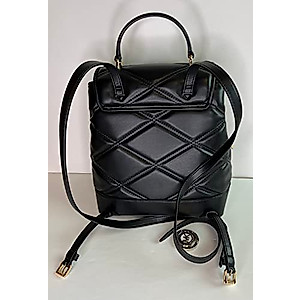 Michael Kors Serena MD Flap Backpack bundled with Trifold Wallet and Purse Hook (Black)