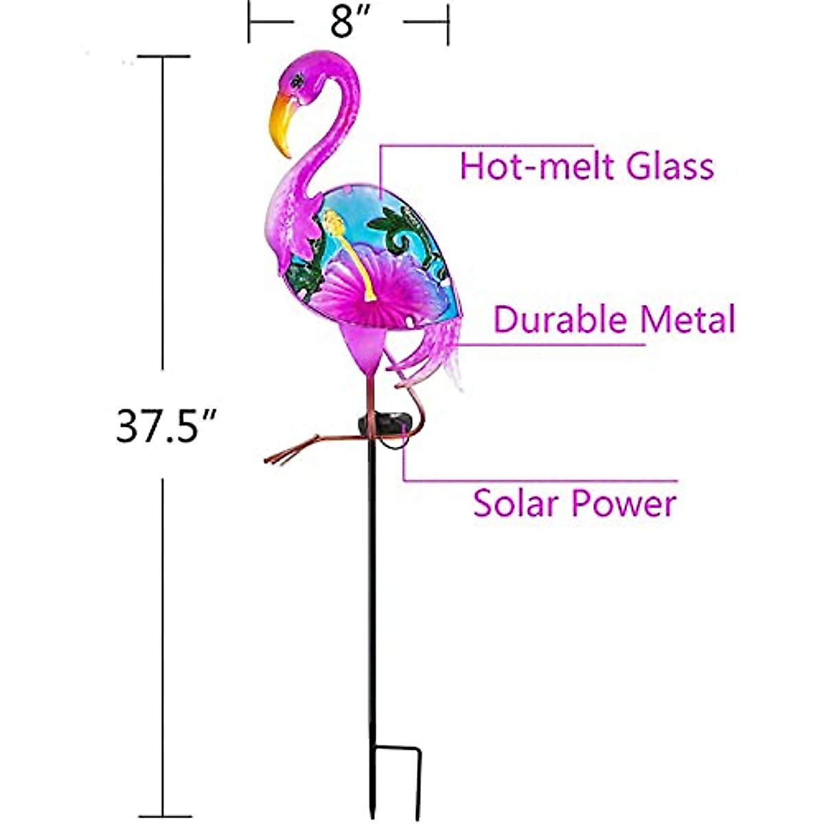 RUILAIYA Flamingo Solar Pathway Lights Outdoor,Garden Stake Decorative Yard Art Metal& Glass Waterproof for Patio Lawn Pathway-8 Lumens