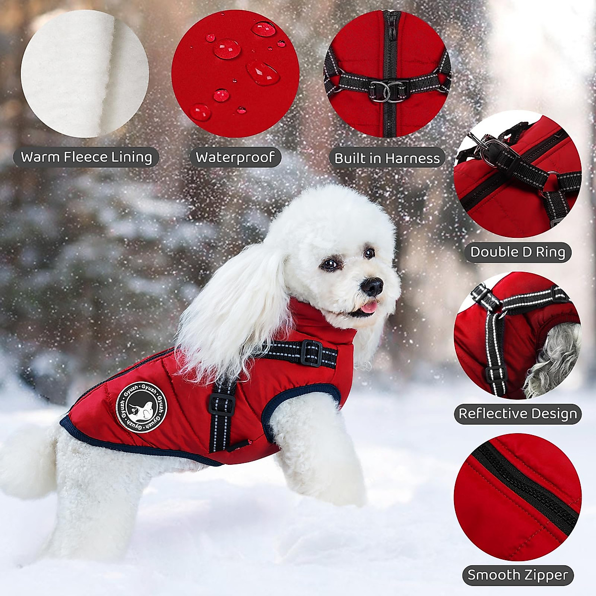 Gyuzh Dog Coat with Harness Winter Dog Coat Fleece Dog Jacket Waterproof Dog Coat Zipper Dog Jacket Puppy Coat Small Dog Clothes Dog Coat with Reflective Harness for Smal Medium Large Dogs
