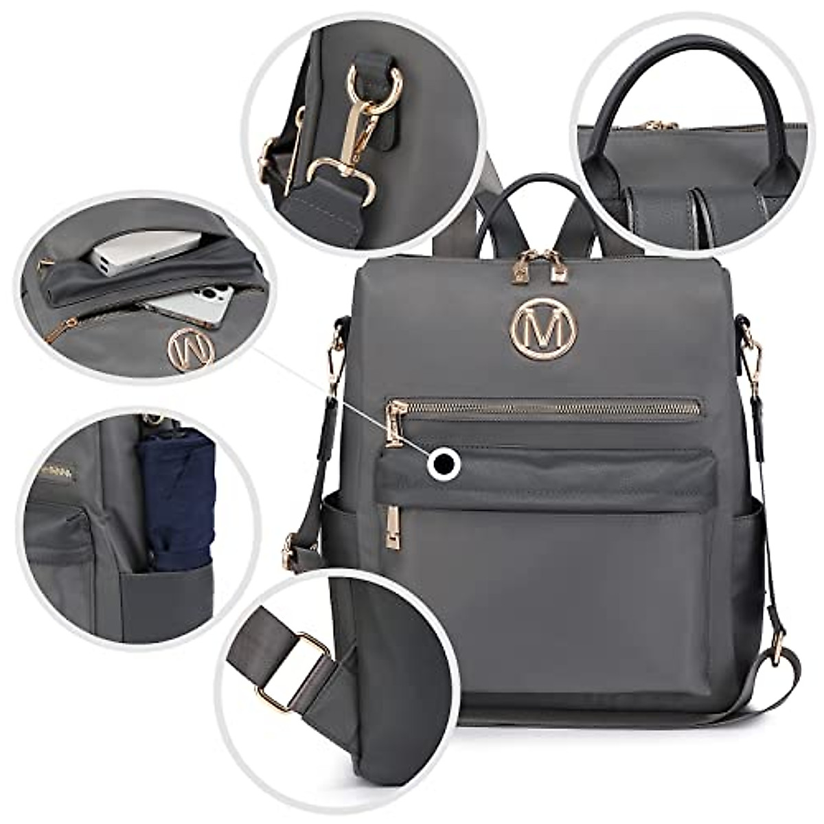 MKP COLLECTION Women Nylon Water Resistant Backpack Purse Convertible Large Ladies Designer Rucksack Travel Shoulder Bags Handbag Wristlet