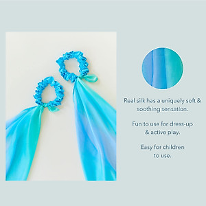 Sarah's Silks Wrist Streamers | 100% Silk Montessori and Waldorf Toys | Rhythm Ribbons for Dance, Imaginative, and Pretend Play | Includes 2 Pieces (Sea)