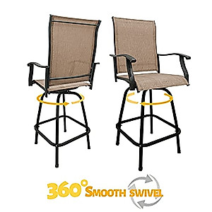 PIAOMTIEE Outdoor Bar Stools Set of 4, Bar Height Patio Chairs with High Back and Armrest, All Weather-Resistant Textilene Bar Stools Patio Furniture for Garden Lawn Deck, Brown