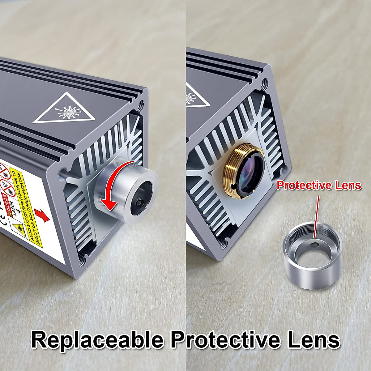 LASER TREE Laser Engraver Module, 80W Laser Engraving Cutting Module for Wood and Metal, 10W Output Power, FAC Ultra Accurate Laser Module with Air Assistance, 45mm Fixed-Focus Laser Cutter Module 12V