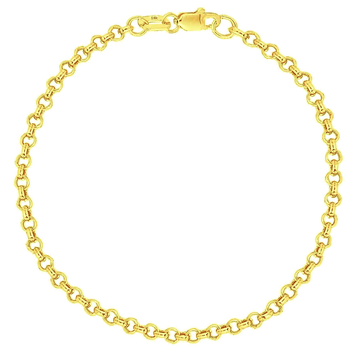 Ritastephens 14K Solid Yellow Gold Rolo Link Chain Bracelet 7 Inches 2.3 Mm