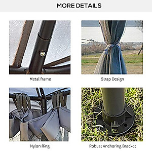 Outsunny 10' x 10' Patio Gazebo Outdoor Canopy Shelter with 2-Tier Roof and Netting, Steel Frame for Garden, Lawn, Backyard and Deck, Grey