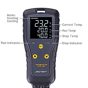 DIGITEN Temperature Controller Heat Mat Thermostat Outlet DTC101 Temperature Controlled Outlet Greenhouse Thermostat Aquarium Temperature Controller Reptile Thermostat Heating Cooling Mode 110V 10A