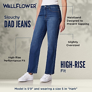 WallFlower Women's Dad Denim High-Rise Insta Vintage Juniors Jeans, Carbon, 9