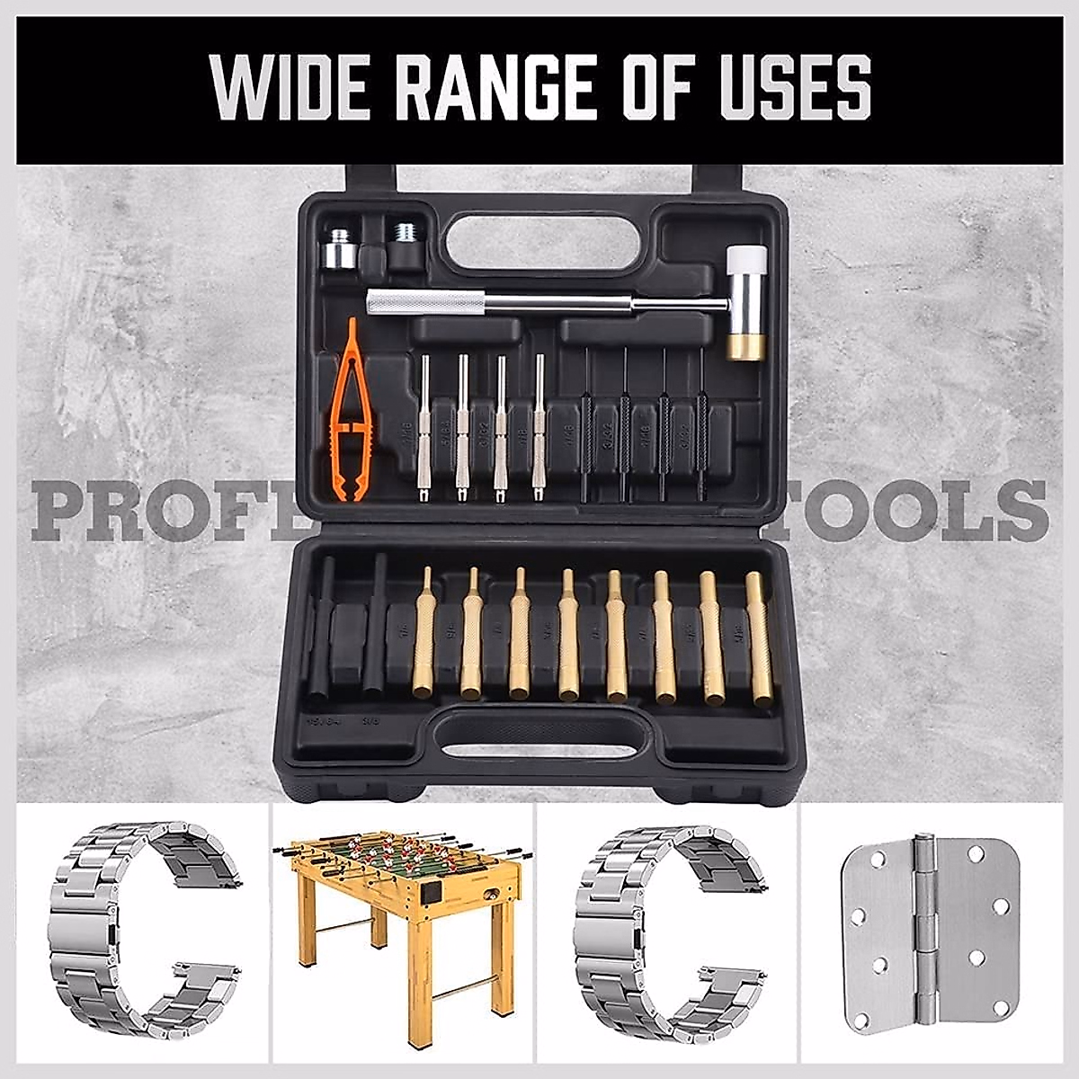 HORUSDY 22-Piece Punch Set and Hammer with Brass, Hollow, Steel, Plastic Punches, Brass Punch for Maintenance.